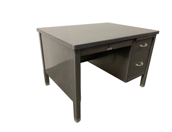 Vintage Steel Age Single Pedestal Tanker Desk - Retro Office Inc