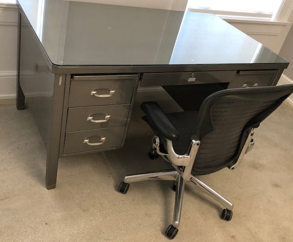 Steelcase 60" Vintage Stick Leg Tanker Desk - Retro Office Inc