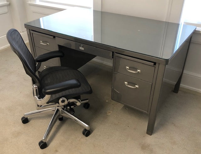 Steelcase 60" Vintage Stick Leg Tanker Desk - Retro Office Inc